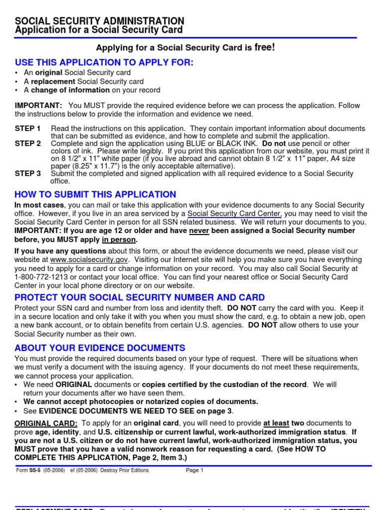 Social Security Administration Application For A Social Security Card ...