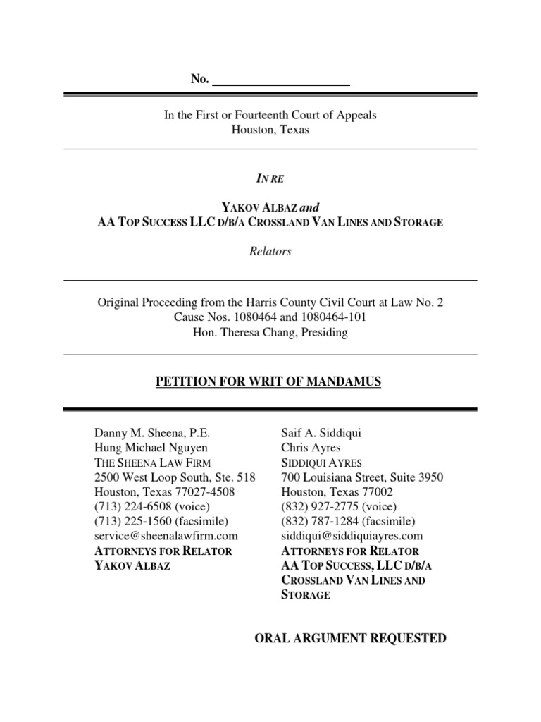 Petition For Writ of Mandamus, 01-17-00910-CV | Download Free PDF | Mandamus | Arbitration