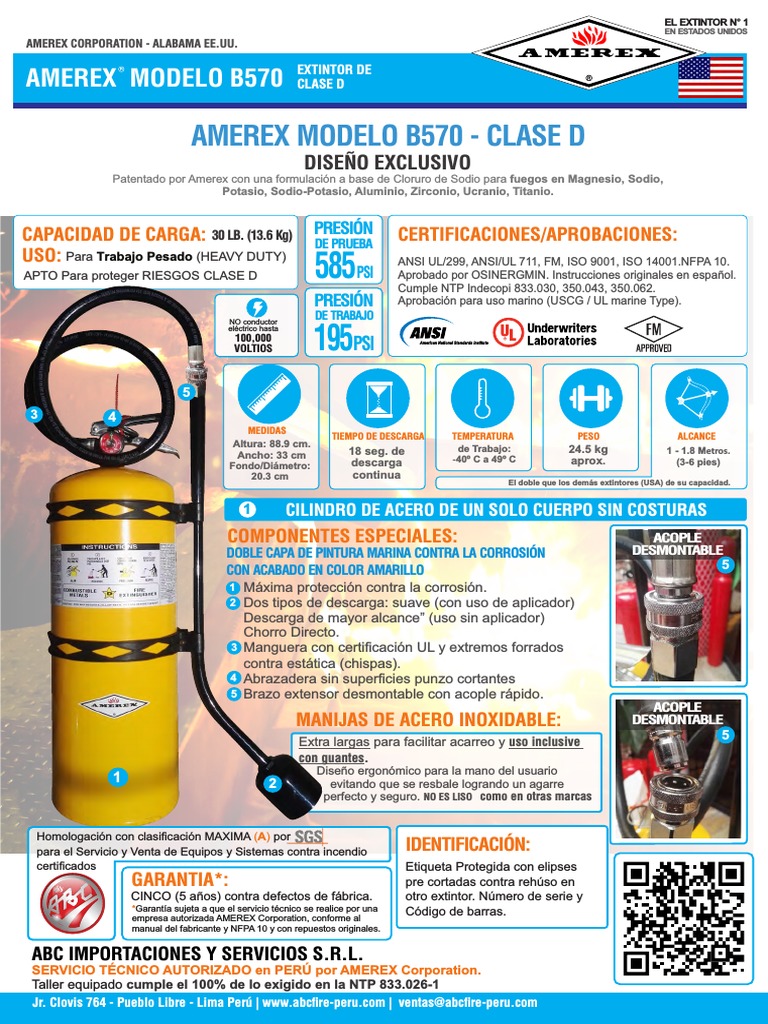 Ficha Tecnica Extintor Amerex Clase D 30 Libras Modelo B570 13 de Mayo 2017 JW | PDF ...