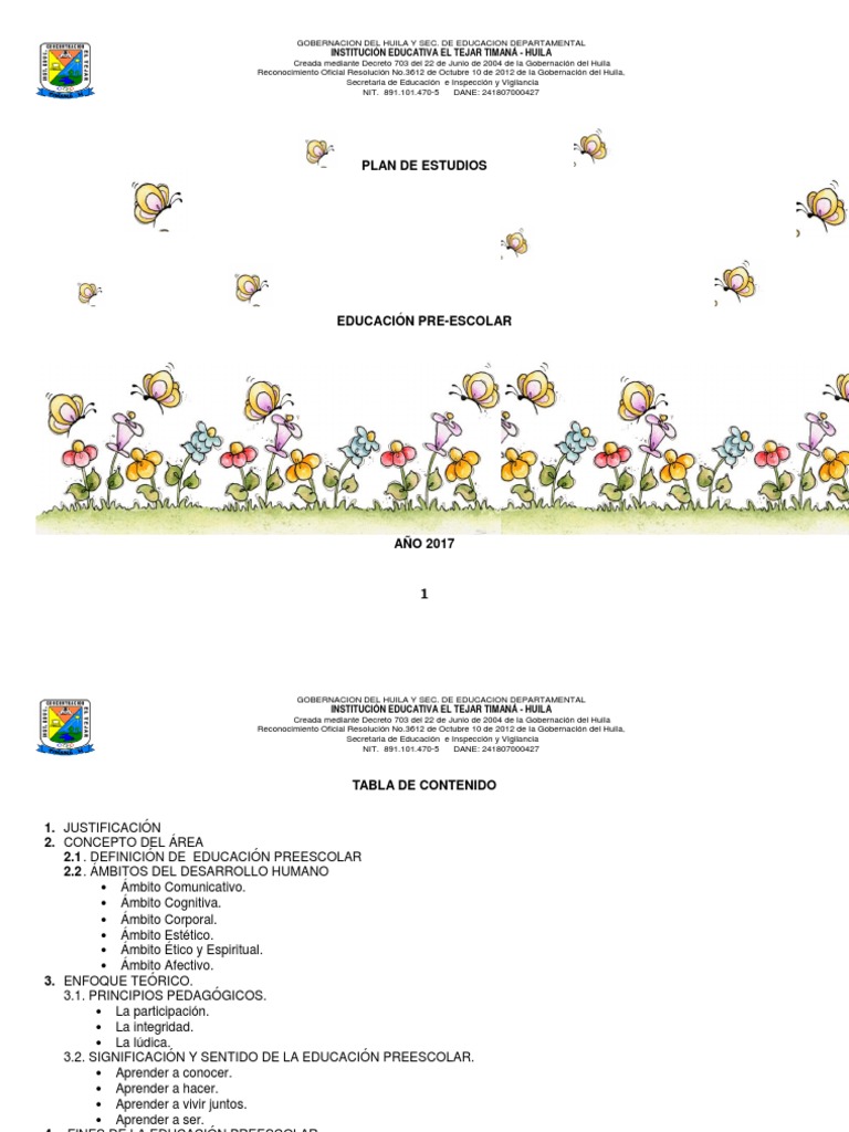 Plan de Estudios Preescolar 2018 | PDF | Jardín de infancia | Aprendizaje