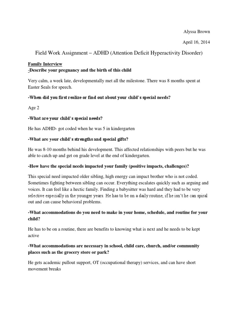 Field Work Assignment - ADHD (Attention Deficit Hyperactivity Disorder) | Download Free PDF ...