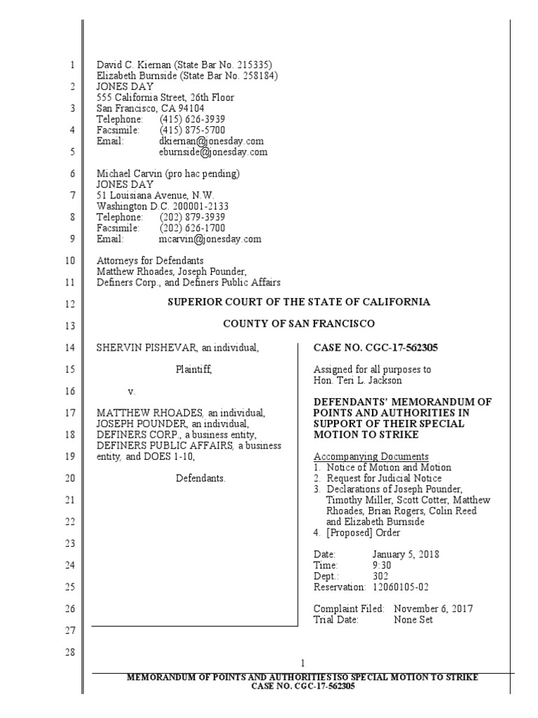 Pishevar Anti-SLAPP Motion | PDF | Lawsuit | Complaint
