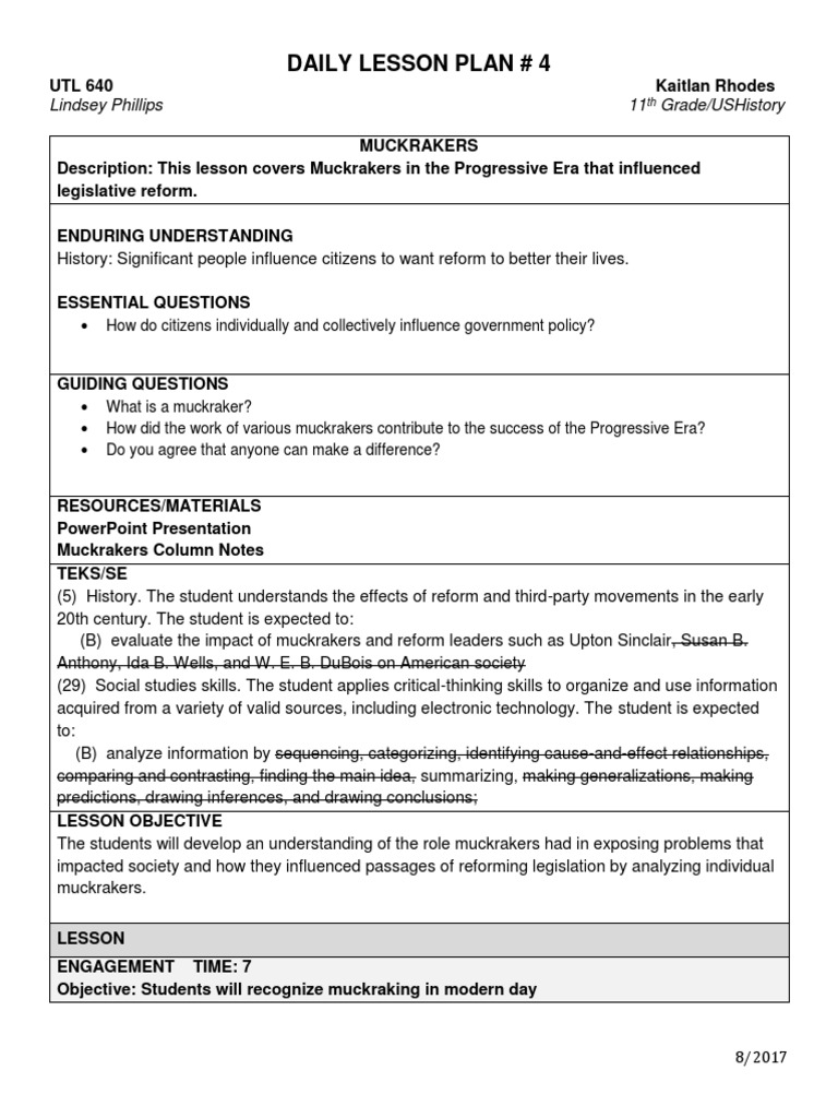 Muckrakers Lesson Plan-2 | PDF | Muckraker | Progressive Era