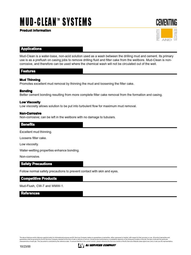 Mud-Clean Systems Cementing Services Products | PDF | Viscosity ...