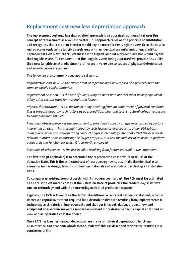 Replacement Cost New Less Depreciation Approach | PDF | Depreciation ...