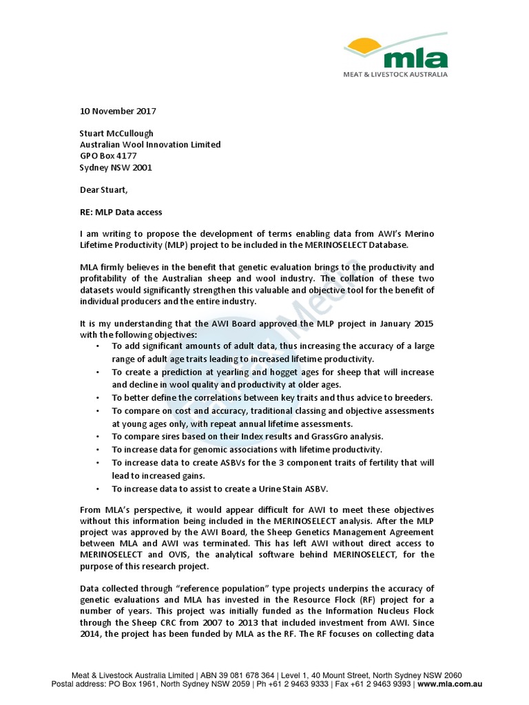 MLA Letter 2 | PDF | Sheep | Wool