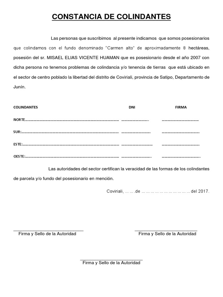 Constancia de Colindantes | PDF