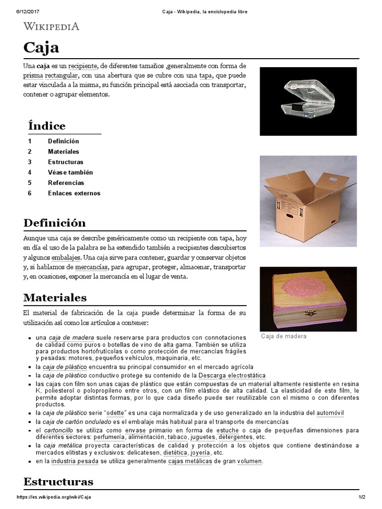Caja - Wikipedia, La Enciclopedia Libre | PDF | Caja | El plastico