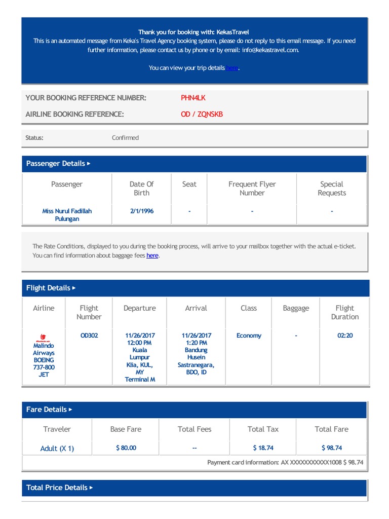 Your Booking Reference Number: Airline Booking Reference:: Passenger ...