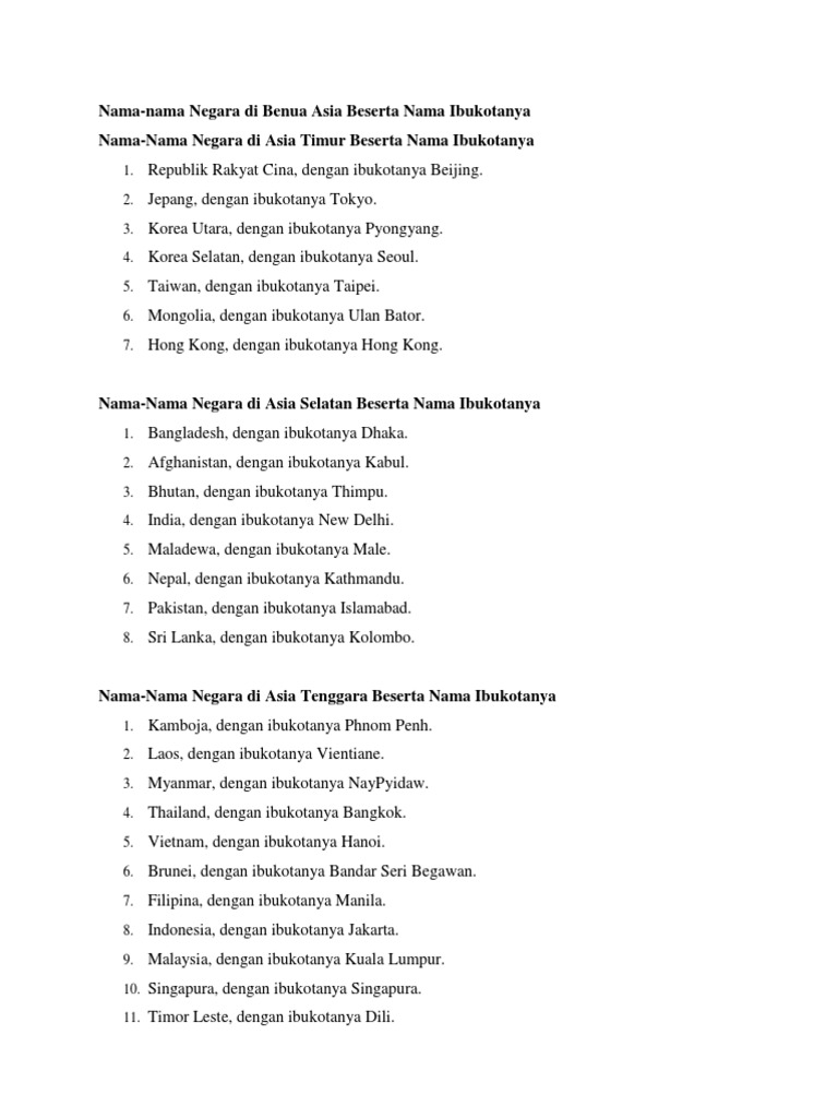 Nama Negara Asia | PDF