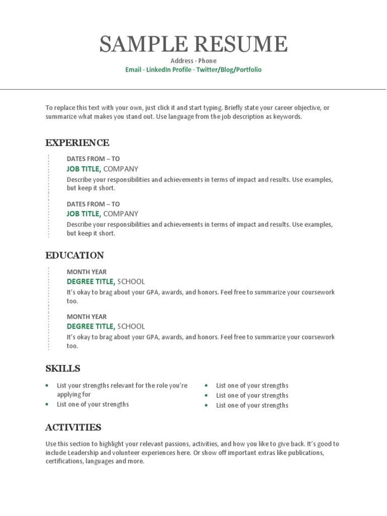 Sample Resume: Experience | PDF | Career & Growth