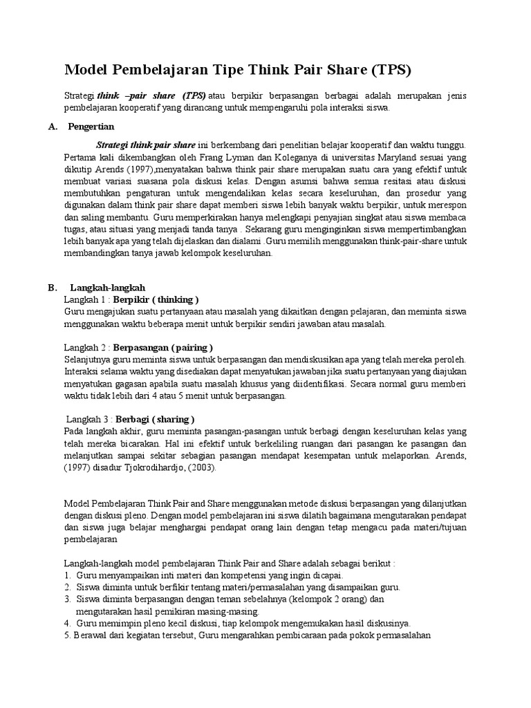 Model Pembelajaran Tipe Think Pair Share | PDF