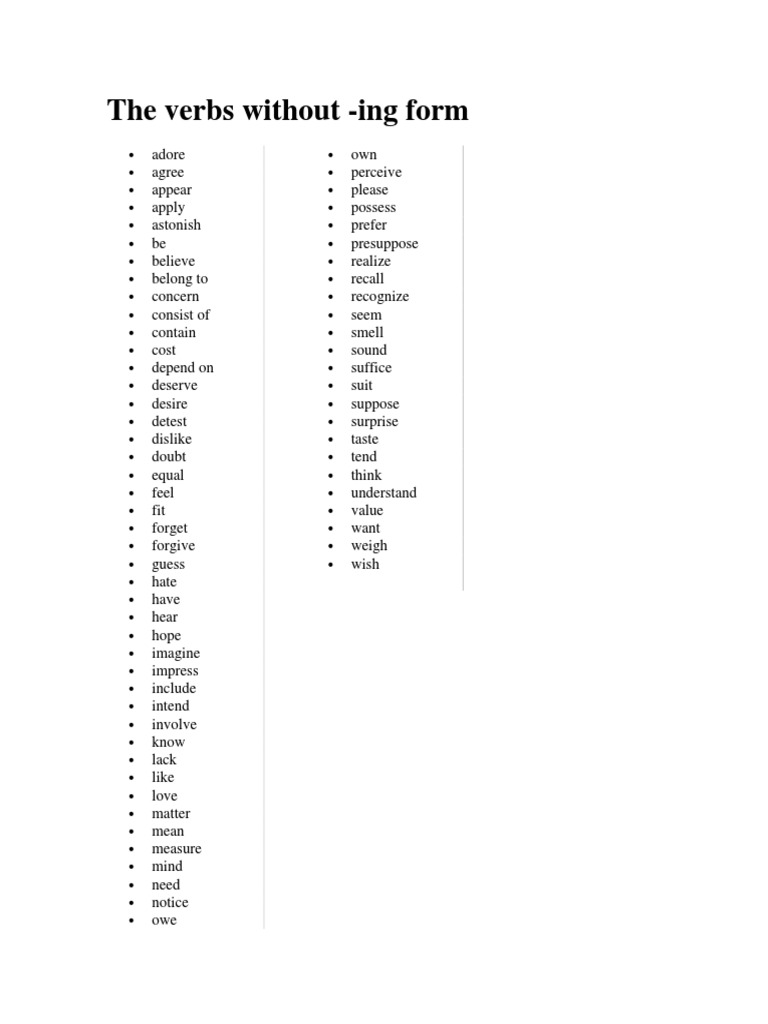 Verbs Without -ing Form List | PDF