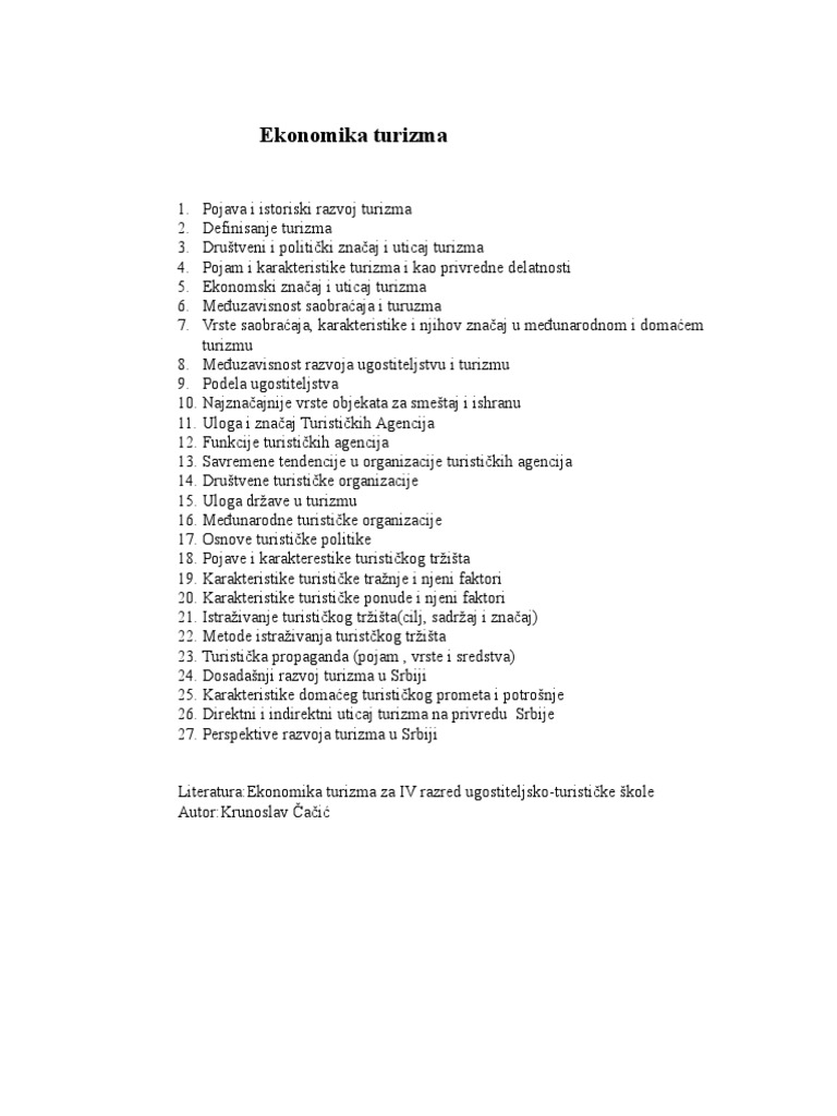 Ekonomika Turizma | PDF