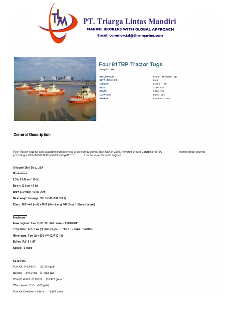 4 Unit Tractor Tug PDF | PDF | Tugboat | Marine Propulsion