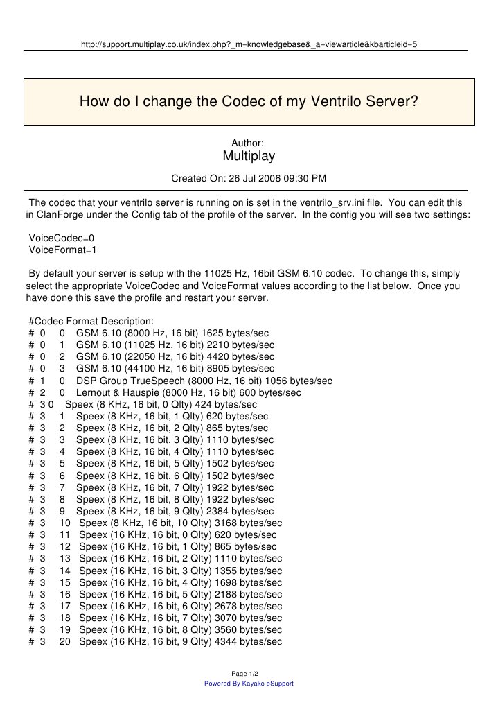 Change Ventrilo Server Codec Settings | PDF | Computer Architecture | Computer File Formats