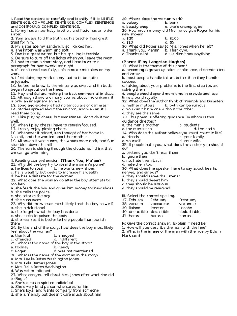 Sentences Types Quiz | PDF