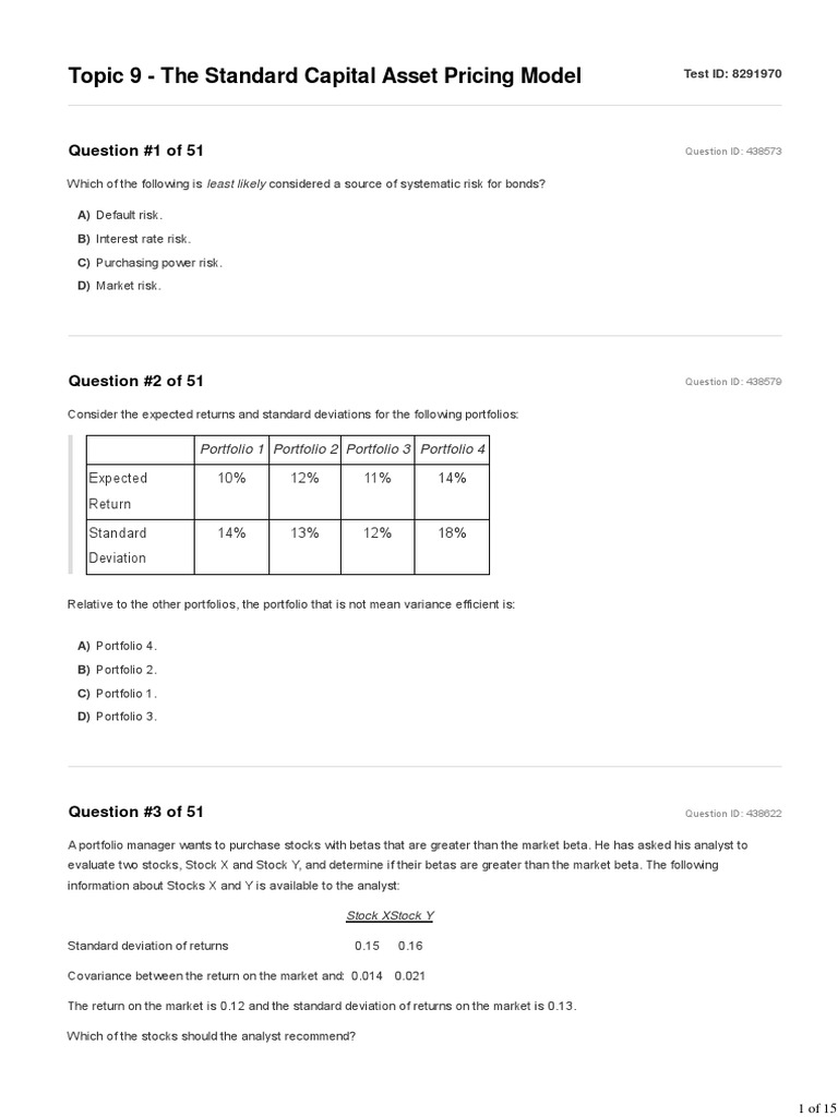 Topic 9 - The Standard Capital Asset Pricing Model Question PDF | PDF ...