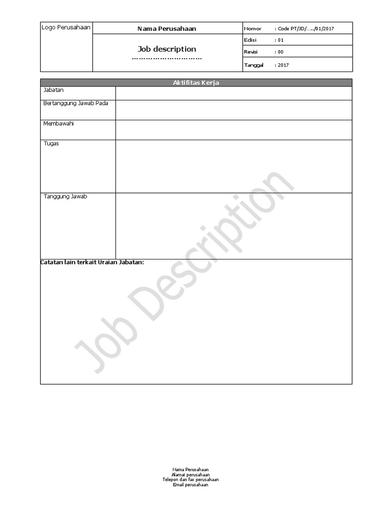 Template Job Description Perusahaan | PDF