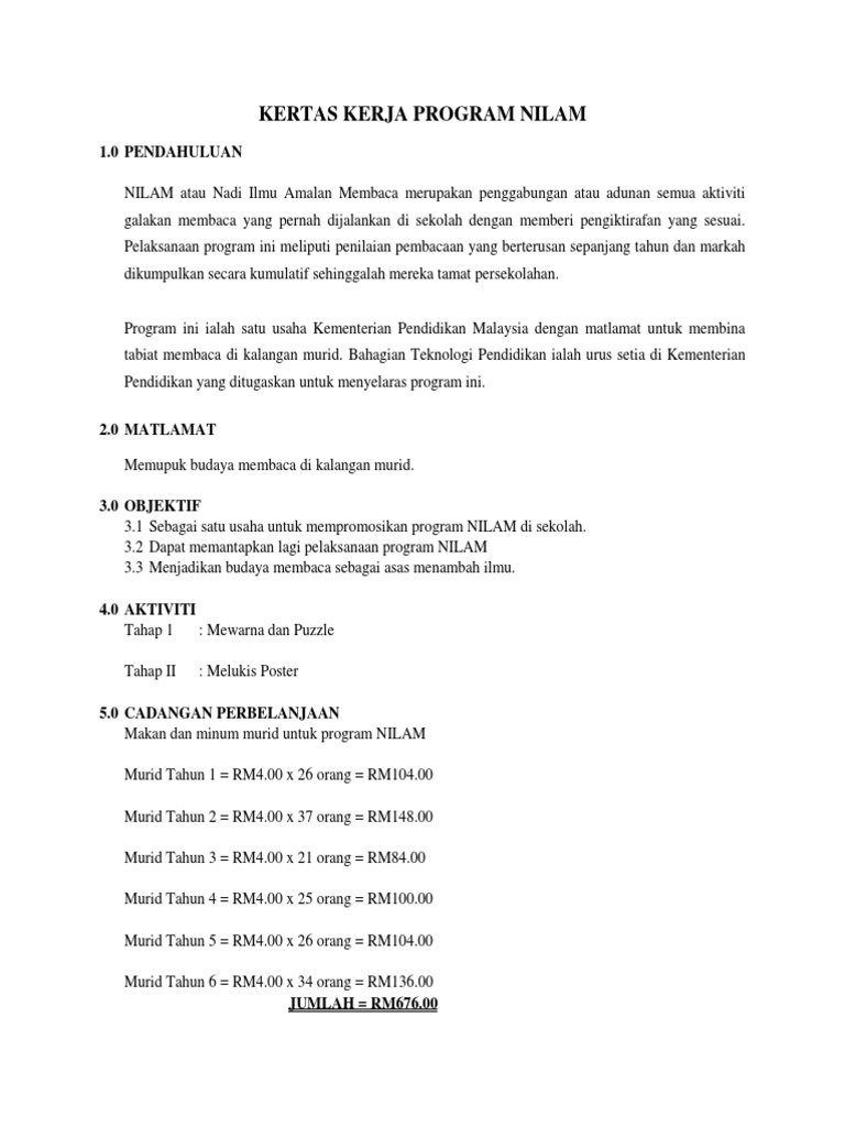 Kertas Kerja Program Nilam | PDF