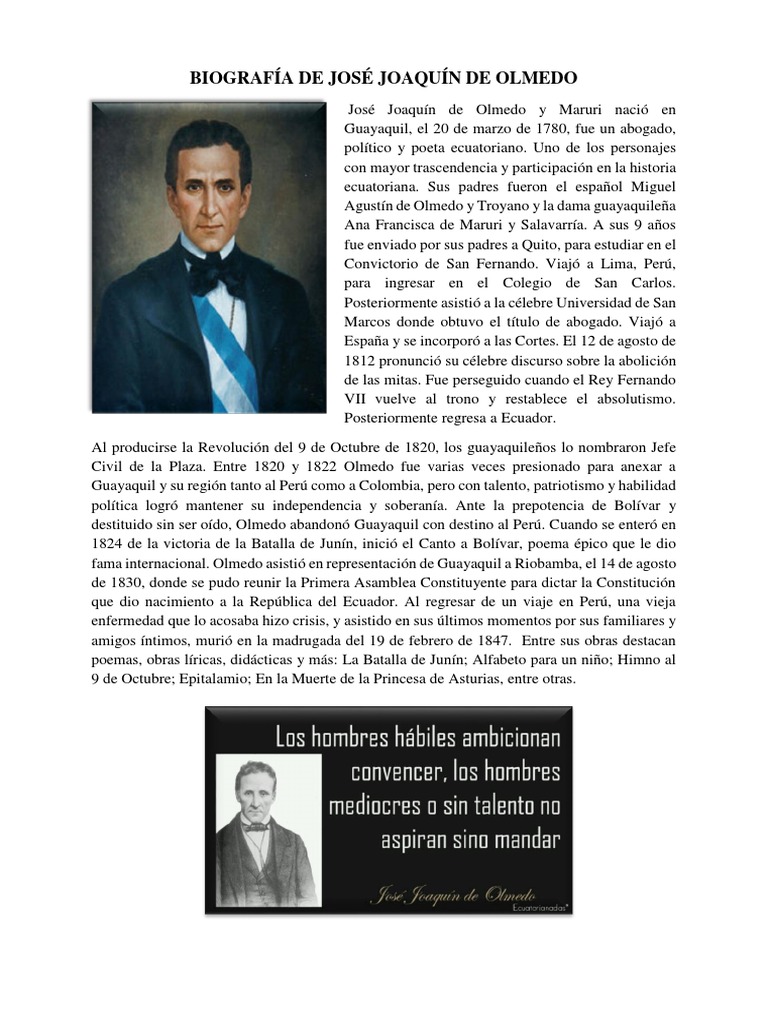 Biografía de José Joaquín de Olmedo | PDF | Agitación