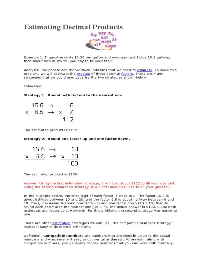 Estimating Decimal Products | PDF | Teaching Mathematics | Cognition