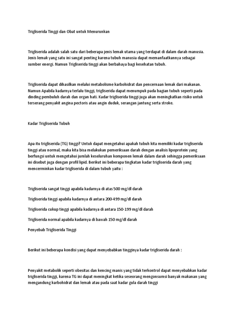 Trigliserida Tinggi Dan Obat Untuk Menurunkan | PDF