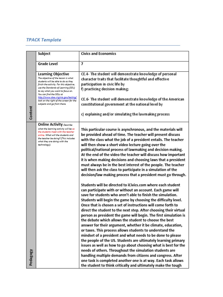 Tpack Template Online 1 | PDF | Simulation | Teaching