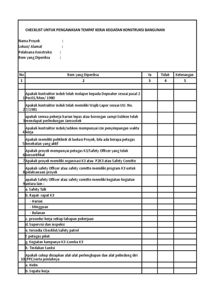 Checklist Inspeksi Konstruksi Bangunan | PDF