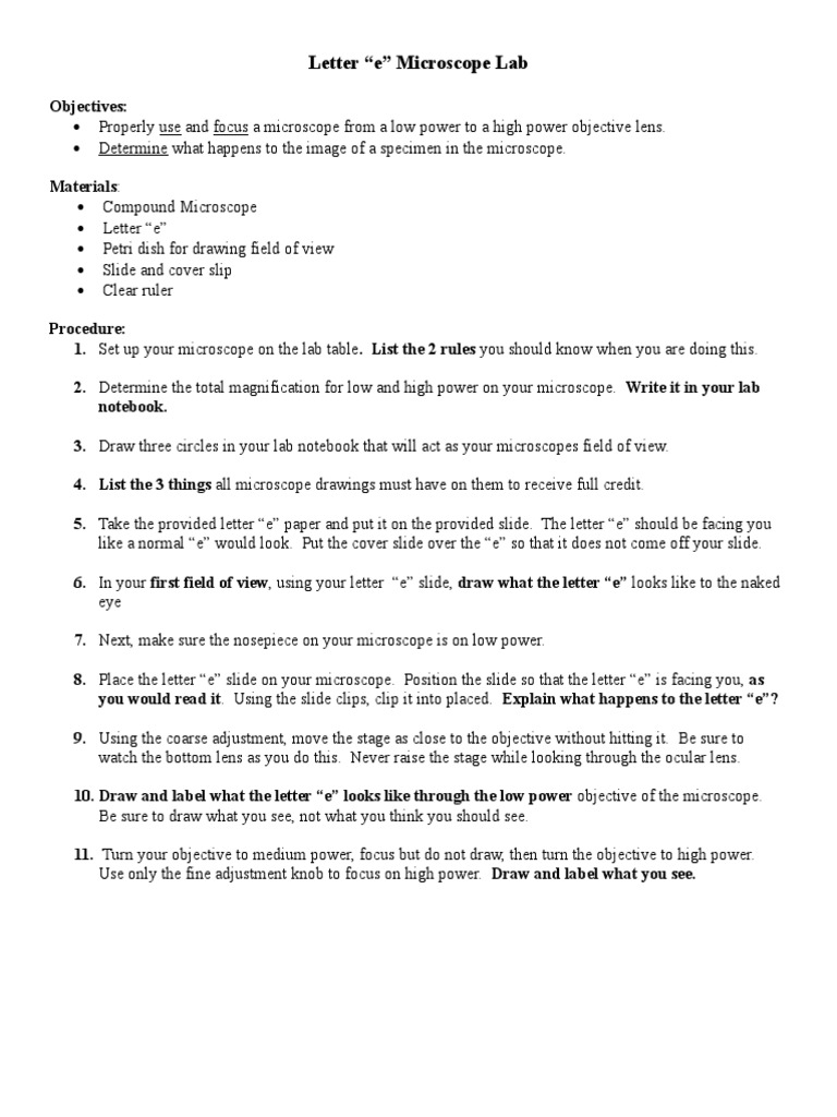 Microscope Lab Letter E