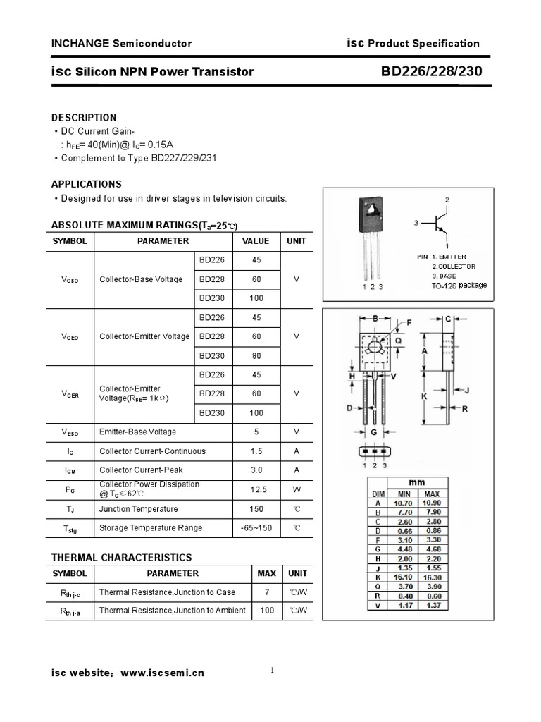 Inchange Semiconductor BD226 Datasheet | PDF