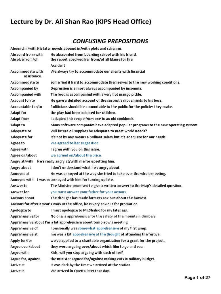 MDCAT Prepositions | PDF | Language Arts & Discipline