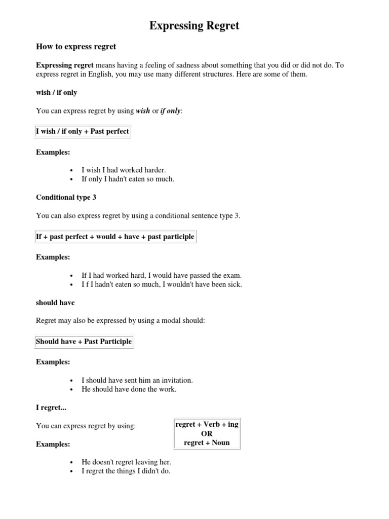 Expressing Regret: How To Express Regret | PDF | Language Arts & Discipline