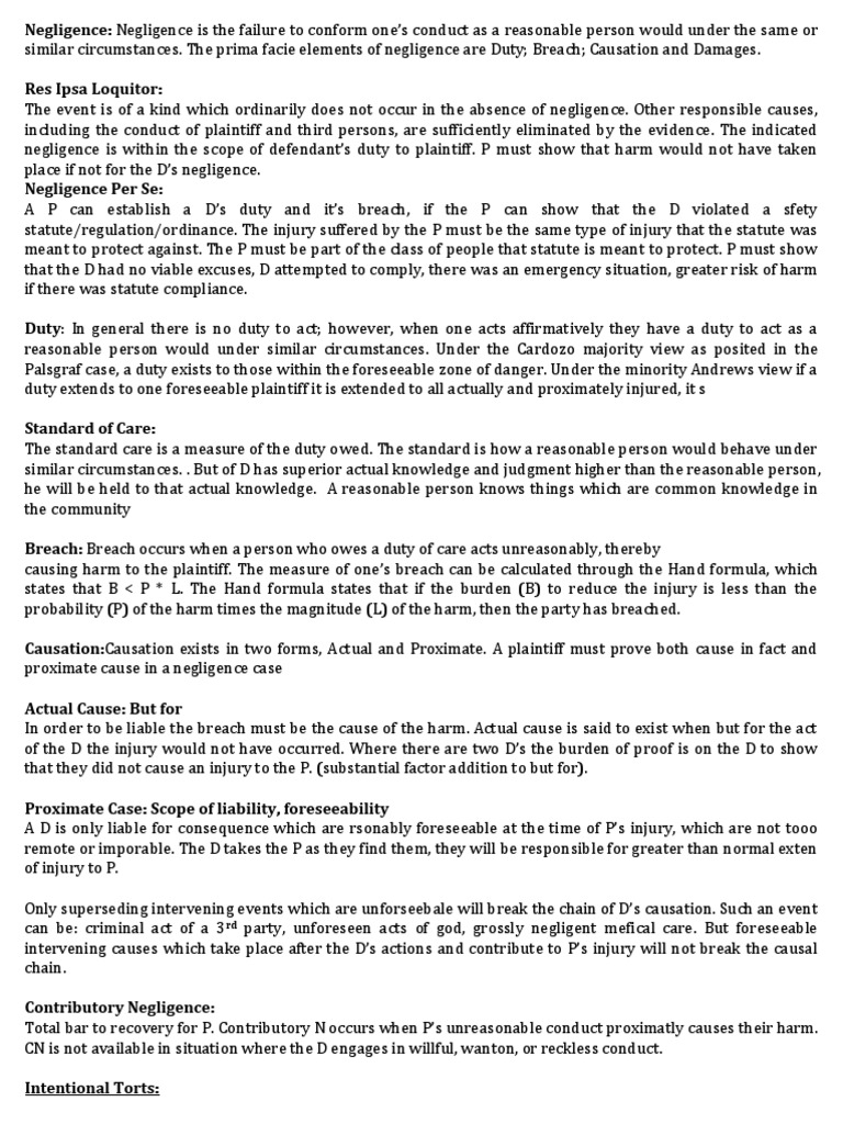 Tort Template | PDF | Negligence | Causation (Law)