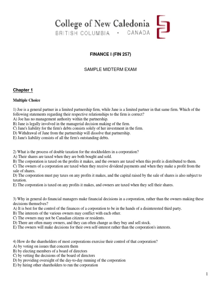 Finance Midterm Exam Sample | PDF | Present Value | Balance Sheet