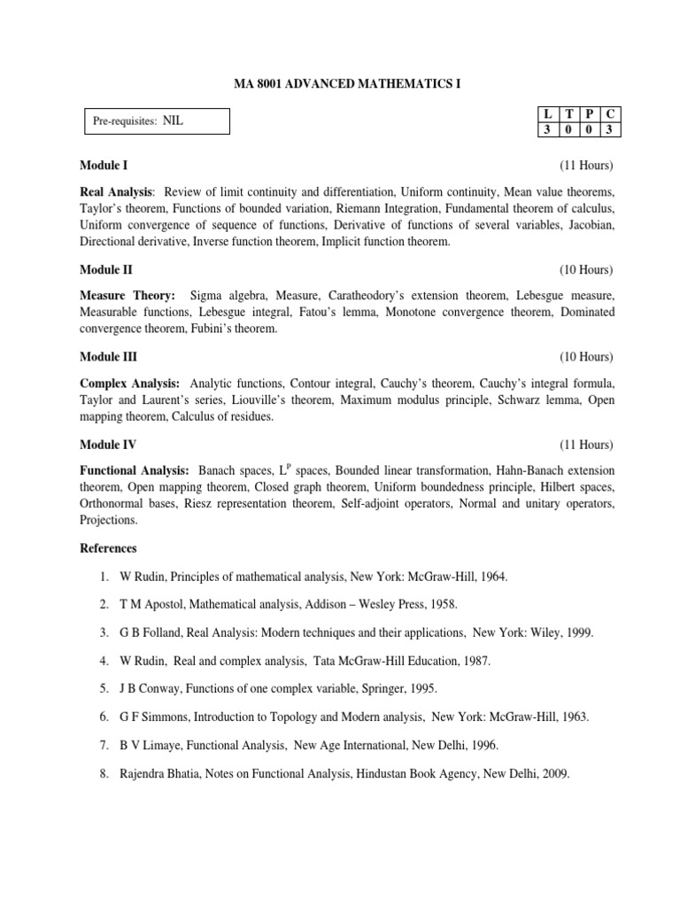 Advanced Mathematics Course Outline | PDF | Functional Analysis ...