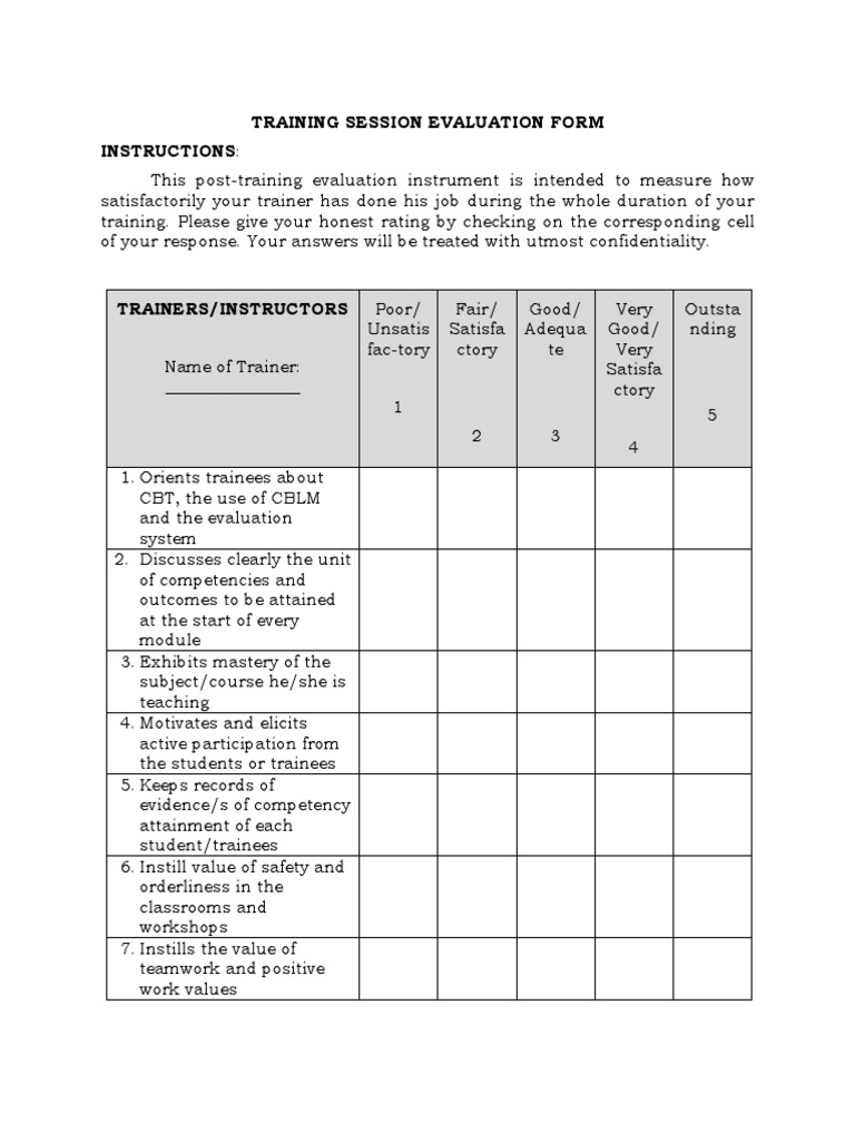 Sample Training Session Evaluation Form | PDF | Competence (Human Resources) | Educational ...