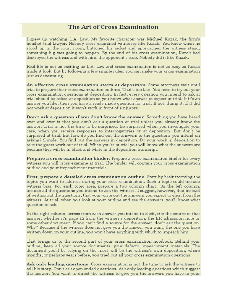 The Art of Cross Examination-2 | PDF | Cross Examination | Deposition (Law)