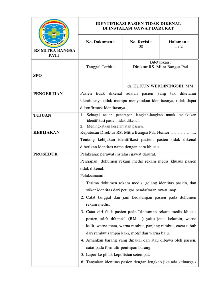Unidentified Patient Identification in Emergency Installations | PDF