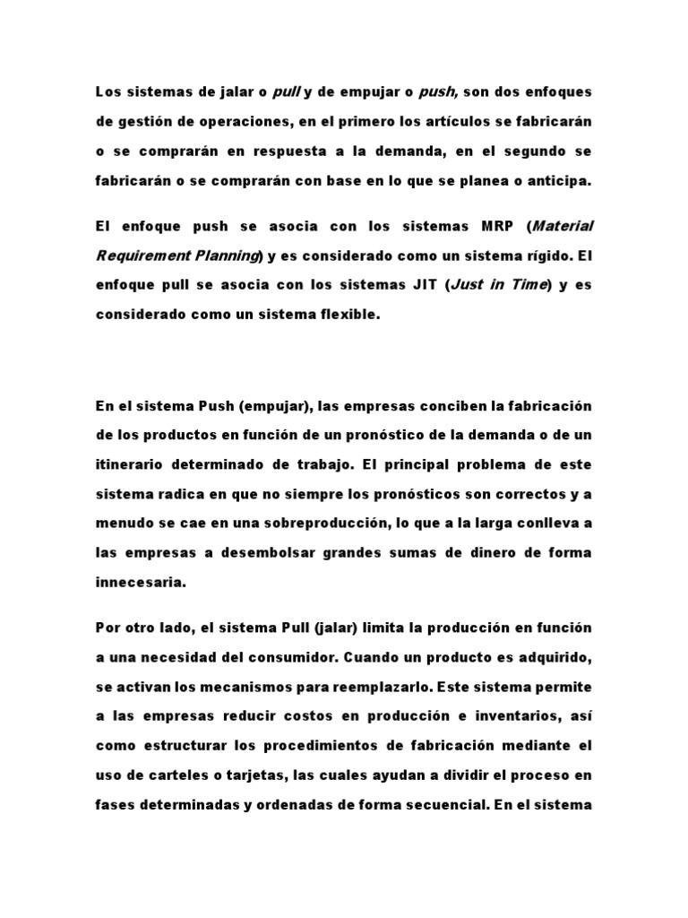 Los Sistemas de Jalar o Pull y de Empujar o Push | PDF | Demanda ...