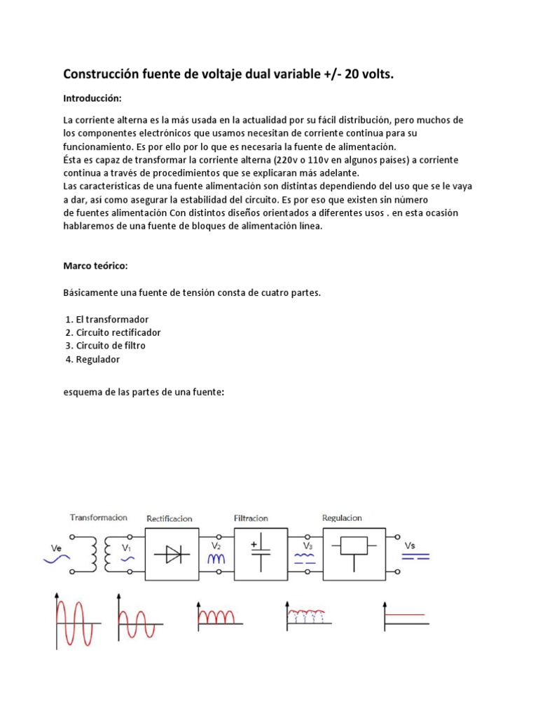 Construcción Fuente de Voltaje Dual Variable 1 | PDF | Rectificador ...