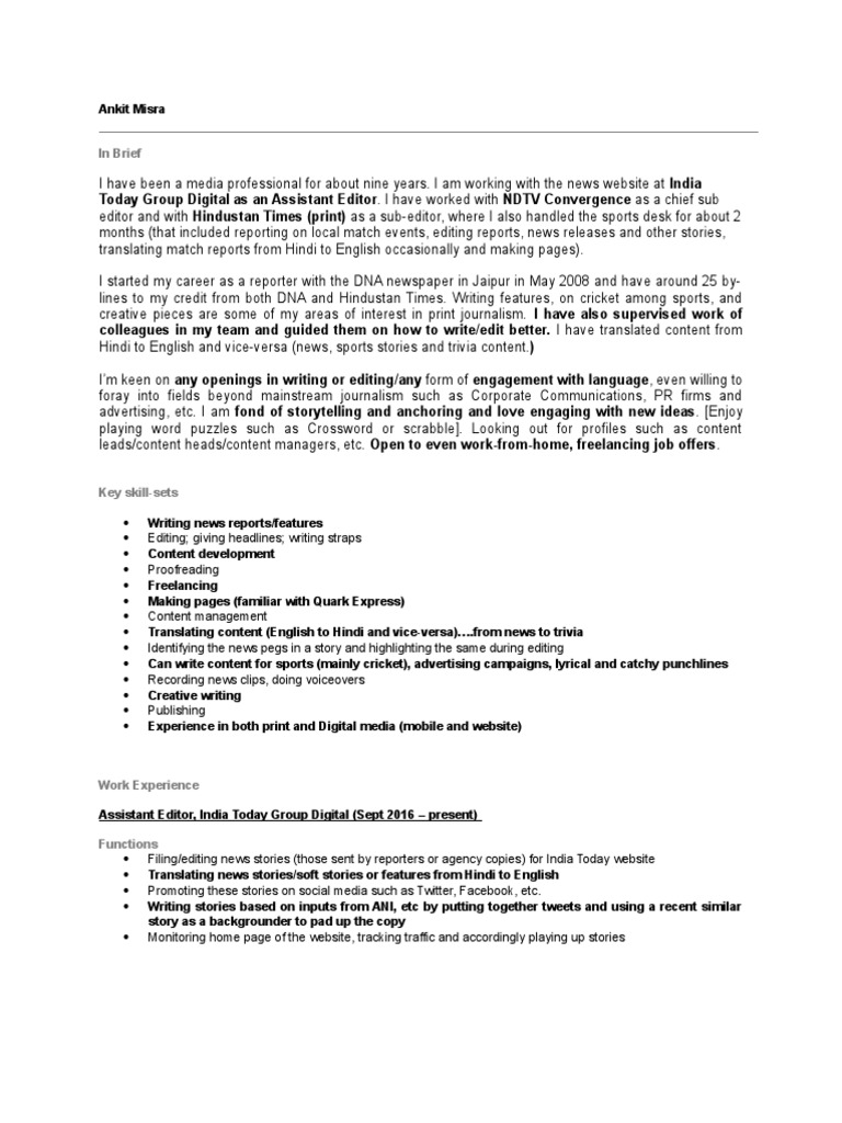 Ankit CV Updated | Download Free PDF | Editing | Copy Editing