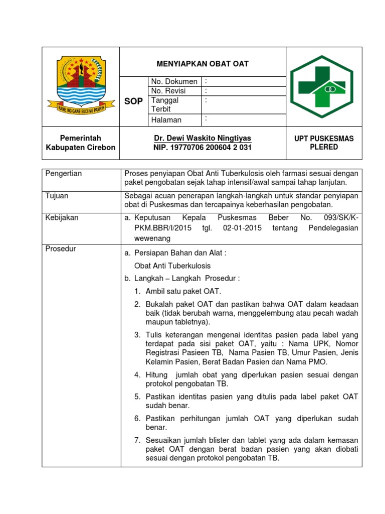 Prosedur Penyiapan Obat OAT TB | PDF