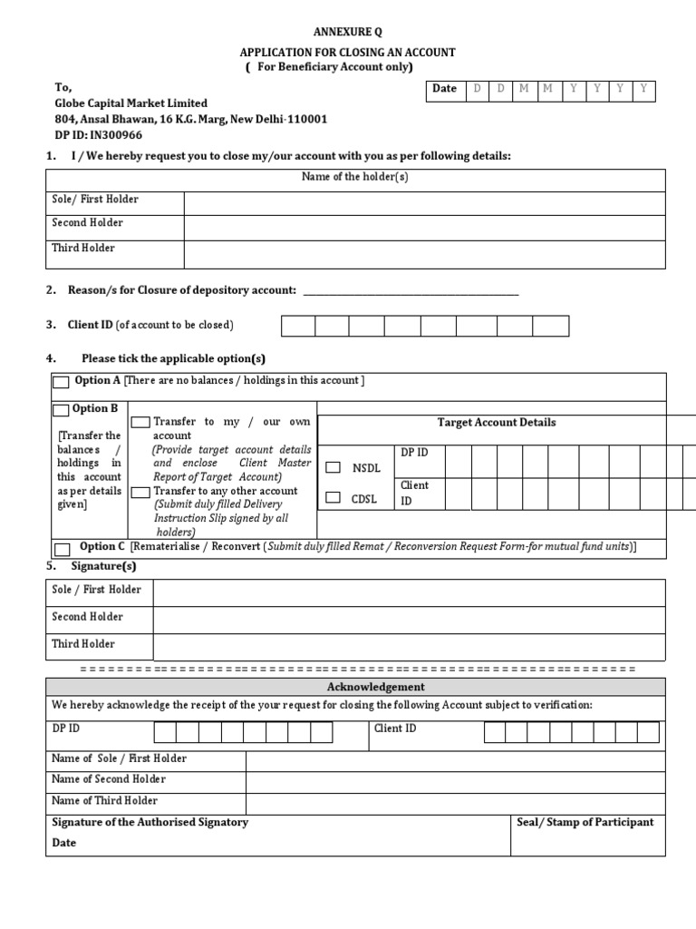 Globe Capital Account Closure Form | PDF | Government | Business