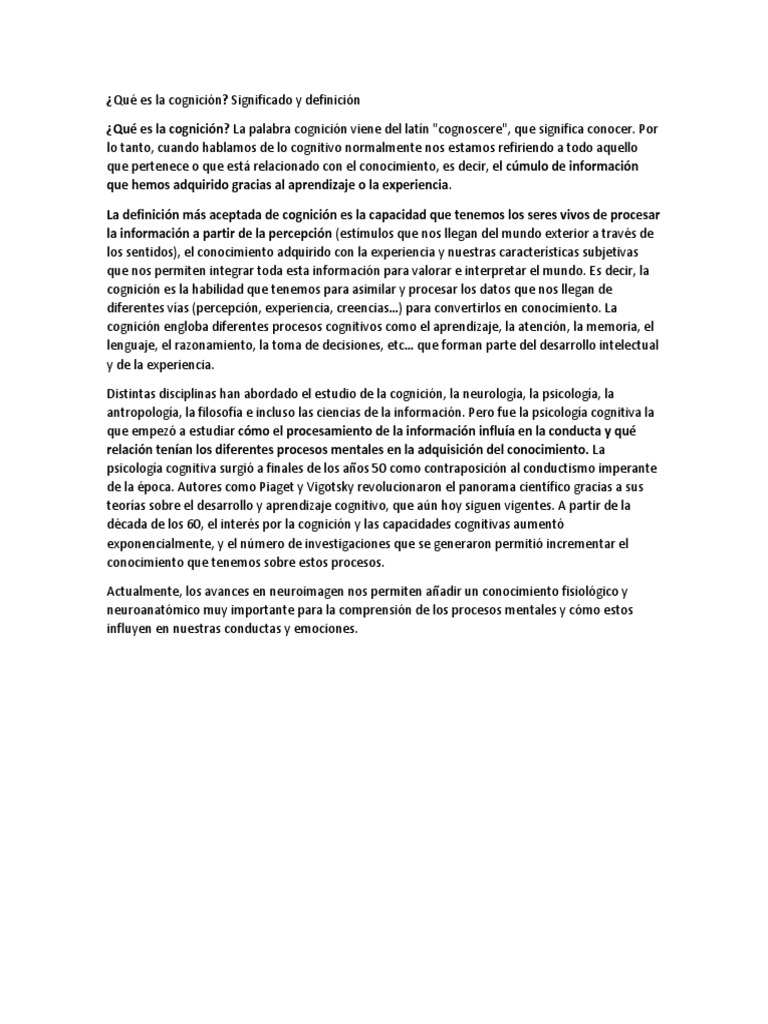 Definición y funciones de la cognición | PDF | Memoria | Percepción
