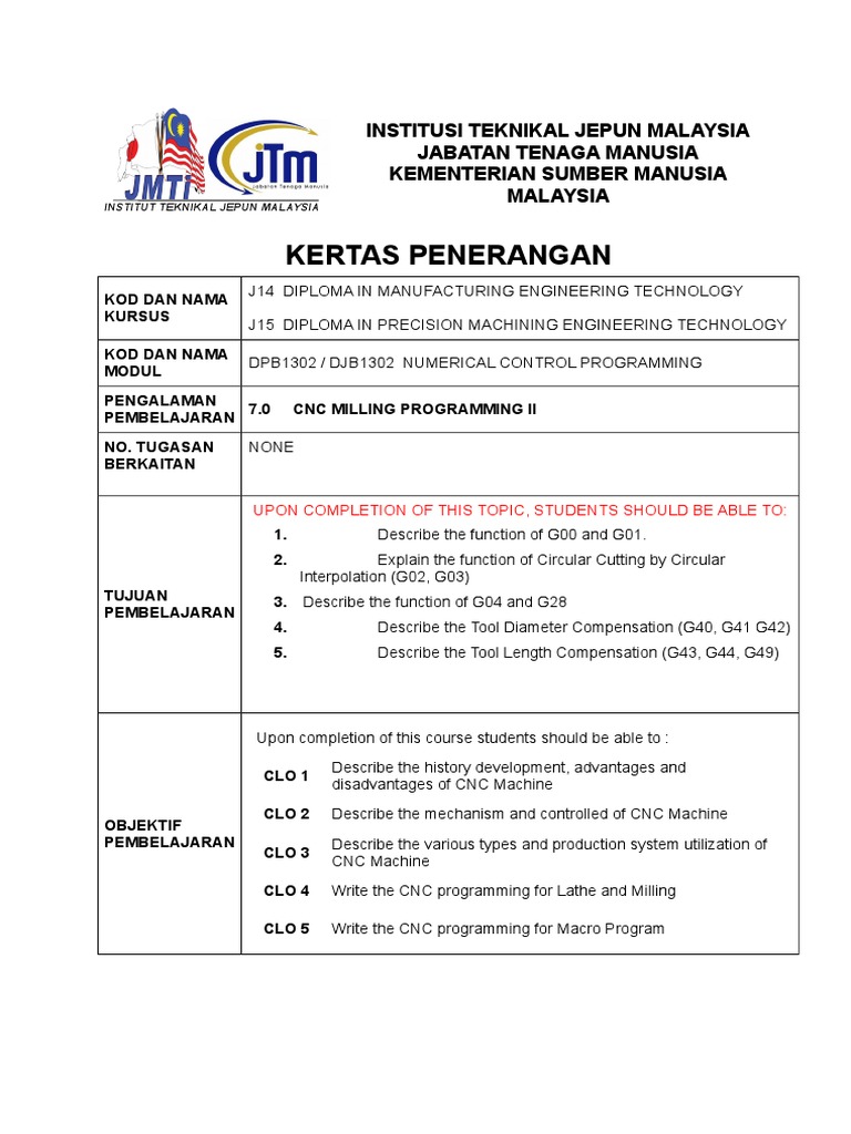 NOTA 7 - CNC Milling Programming II | PDF | Machining | Numerical Control