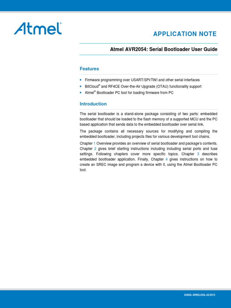 Atmel 8390 WIRELESS AVR2054 Serial Bootloader User Guide Application Note | PDF | Booting ...