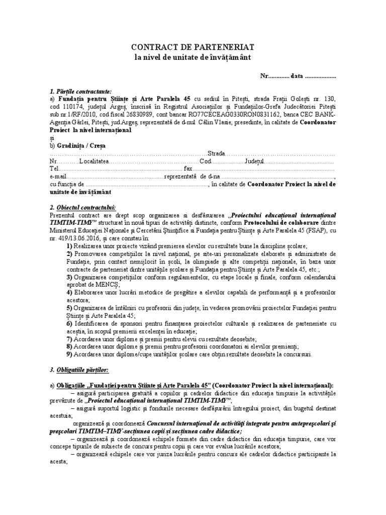 Contract de Parteneriat