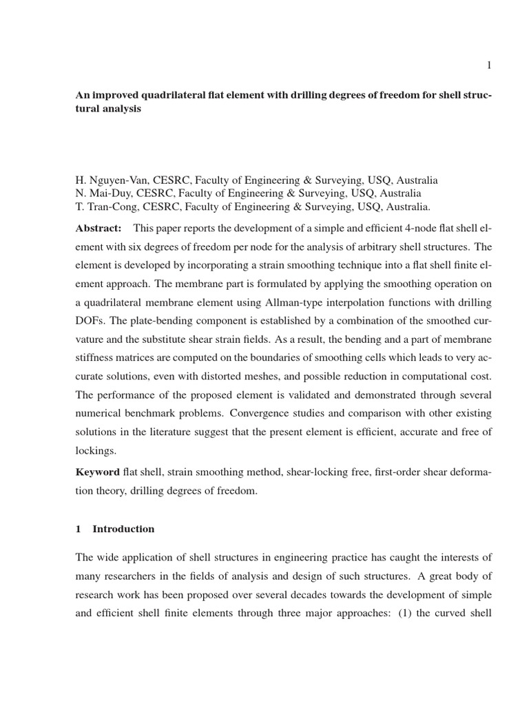 An Improved Quadrilateral Flat Element With Drilling Degrees of Freedom For Shell Structural ...