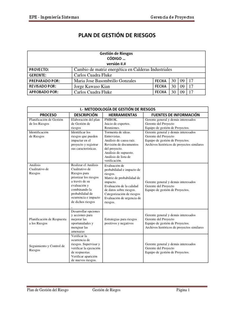 Plan Gestion de Riesgos 1 | PDF | Gestión de proyectos | Presupuesto